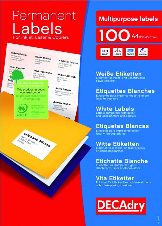 Decadry pc labels etikette A4 x100bl witte | Standaard Boekhandel