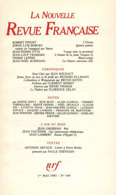 La Nouvelle Revue Française N° 364 (e-book) | s | Literatuur ...