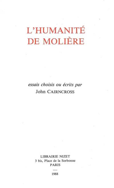 L'Humanité de Molière | | Literatuurgeschiedenis | 9782707811202 ...
