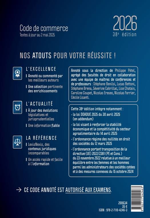 Code de commerce 2026 | Philippe Pétel (sous dir.), Cécile Lisanti ...